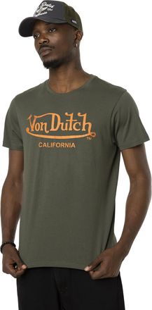 Von Dutch Herren-T-Shirt, 100 % Baumwolle, T-Shirt First, Rundhalsausschnitt, normale Passform, Khaki-Gr&uuml;n / Orange, L