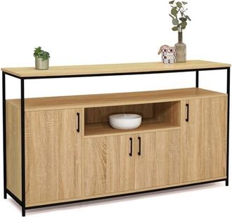 IDMarket Buffet 4 Portes 140 cm Detroit avec Niche Design Industriel
