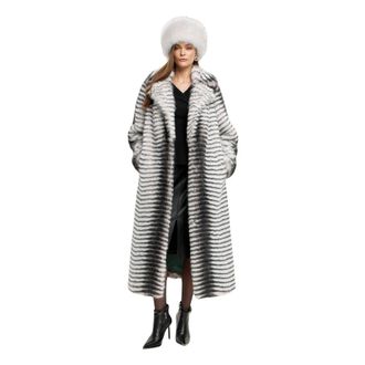 Cesare Gaspari Winterlicher- langer Mantel mit G&uuml;rtel aus Kunstfell - - Jackets - Damen - Grau - M