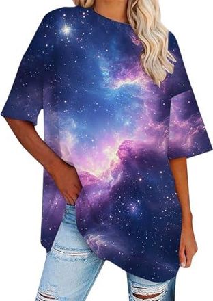 Generic Galaxy T-shirts pour femme, t-shirt d&eacute;t&eacute; basique &agrave; manches courtes, coupe ample, t-shirt d&eacute;contract&eacute;, t-shirt surdimensionn&eacute;, t-shirt de baseball, t-s