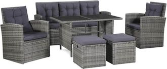 vidaXL 6-tlg. Garten-Lounge-Set mit Auflagen Poly Rattan Grau vidaXL