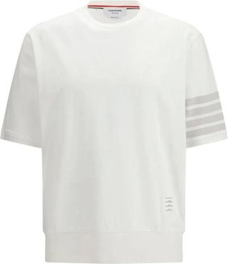 Thom Browne Homme, Tops, Blanc, Taille: L Cotton Jersey 4-Bar Tee
