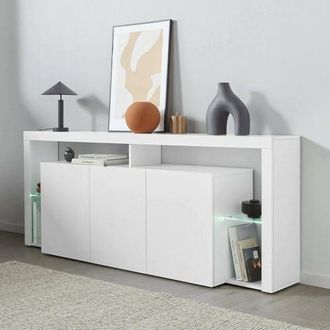 Dmora Kommode Willer, 3-t&uuml;riges Wohnzimmer-Buffet, Wohnzimmer-Kommode, modernes Kommode, 100% Made in Italy, 200 x 40 x 80 cm, gl&auml;nzendes Wei&szlig;