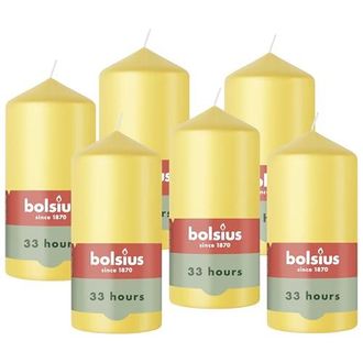 Bolsius Bolsius - Stumpenkerze - frischgelb - 12cm - 6 St&uuml;ck - Brenndauer 33 Stunden - mit nat&uuml;rlichen Extrakten - Nat&uuml;rliches Pflanzenwachs - Ohne Palm&ouml;l
