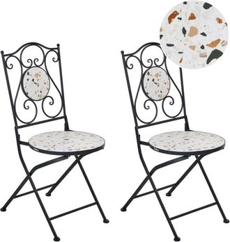 Beliani Lot de 2 Chaises de Jardin Vintage en M&eacute;tal avec Plateau Effet Terrazzo Structure en Fer Noir Artena