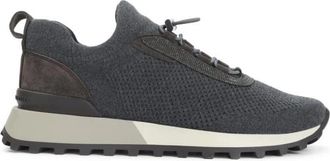 Brunello Cucinelli Femme, Chaussures, Gris, Taille: 41 EU Baskets en maille avec d&eacute;tails en daim
