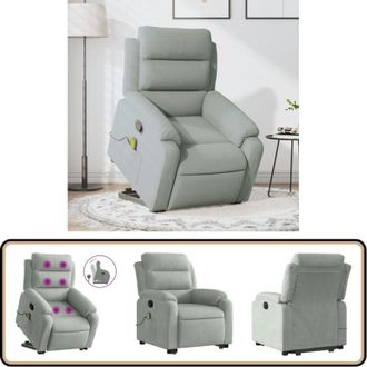 vidaXL Massagesessel mit Aufstehhilfe Hellgrau Samt - Massage Sessel - Elektrischer Lift - Samt Sessel - Fernsehsessel - Bequeme Lounge Sessel