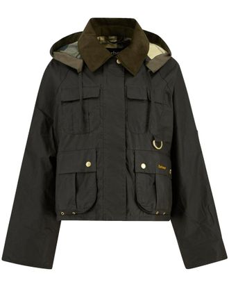 Barbour Damen-Wachsjacke Liza mit Kapuze und Cordkragen in