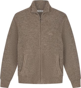 Olaf Hussein Homme, Pulls, Brun, Taille: XL Signature Zip Knitted