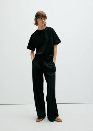 Mango Pantalon droit maille fine noir - Femme - XXS - MANGO