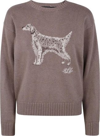 Lauren Ralph Lauren dog-embroidered crew-neck jumper - Marron