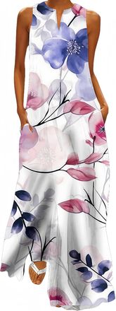 Ocean Plus Damen Muster Maxikleid V-Ausschnitt Kleid mit Stecktaschen und Weitem Rock (5XL, Aquarellmalerei Blumen)