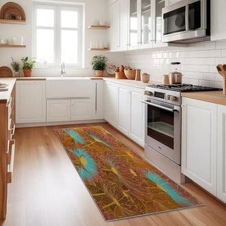 Generic Tapis de Couloir Long 80 x 150 cm Tapis de Passage Antid&eacute;rapant Doux Microfibre - Abstrait Feuille dor Chrysanth&egrave;me Fleurs Passage Couloir pour Buande