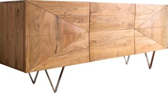 DELIFE Kommode Wyatt Akazie Natur 175 cm 3D Optik mittig Edelstahl Design Sideboard