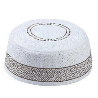 Generic Chapeau plat en coton brod&eacute; musulman toboggan pour homme avec, caf&eacute;, XL