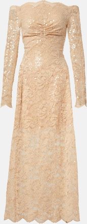 Paco Rabanne Off-Shoulder-Maxikleid aus Spitze mit Pailletten