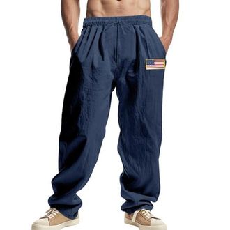 Generic Pantalon d&eacute;t&eacute; l&eacute;ger en lin pour hommes : pantalon de plage avec cordon de serrage pantalon en lin pantalon droit pantalon de loisirs respirant pantalo