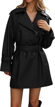 Generic Vestes pour femmes 2026 classiques &agrave; revers crant&eacute; coupe ample avec ceinture amovible pour un confort &eacute;l&eacute;gant et une mode polyvalente, Noir, XL