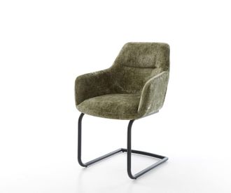 DELIFE Freischwinger Pejo-Flex Chenille Olive Freischwinger rund Schwarz Taschenfederkern, Esszimmerst&uuml;hle
