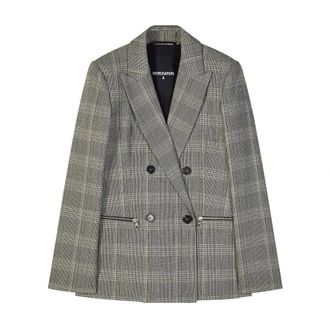Patrizia Pepe Femme, Vestes, Brun, Taille: 38 FR Blazer Structur&eacute; &agrave; Carreaux en M&eacute;lange Viscose