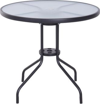 OUTSUNNY Table ronde bistro de jardin dim. &oslash; 80 x 72H cm espace installation parasol acier &eacute;poxy noir plateau verre tremp&eacute;