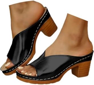 Generic Tongs &agrave; talons &eacute;pais pour femme - Mules &agrave; talons &agrave; enfiler pour robe de mari&eacute;e - Chaussures de mariage - Tongs d&eacute;t&eacute; avec soutien de la vo&ucirc;te plantaire