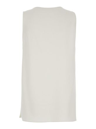 P.A.R.O.S.H. Womens Sleeveless Top Round Neck White Polyester Tops