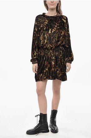 Isabel Marant Chenille Dress LASSIE with Batwing Sleeves and Leopard Print size 38