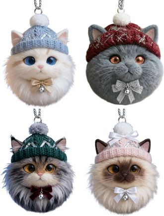 Generic Katzenornament | Doppelseitiger Katzen-Weihnachtsbaumschmuck - Sammelbarer 2D-Acryl-Anh&auml;nger F&uuml;r Die Feiertags-Gartenwand Im Freien