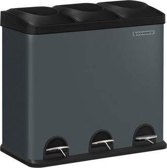 Songmics M&uuml;lleimer f&uuml;r die K&uuml;che, 54 Liter, Abfalleimer, Treteimer mit 3 F&auml;chern, Inneneimern und 6 Aufklebern f&uuml;r M&uuml;lltrennung, M&uuml;lltrennsystem, Legierter Sta