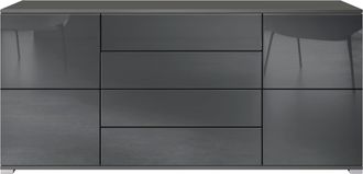 Vladon Sideboard Rova V2, Kommode mit 4 Türen und 4 Schubladen, Anthrazit matt/Grau Hochglanz (166,5 x 75,5 x 35)