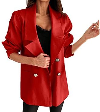 Generic 2026 Vestes pour femmes, veste l&eacute;g&egrave;re et fine, &agrave; manches longues, poches daffaires, manteaux, Rouge, L