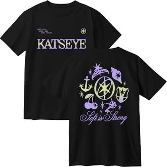 Generic Katseye Merch T-shirt en coton doux et solide &agrave; manches courtes et col rond pour femme et homme, Noir, S