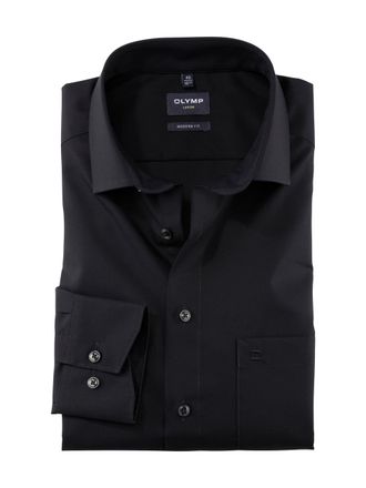 Olymp Herren Oberhemd Langarm Luxor,Einfarbig,modern fit,Global Kent,schwarz 68,46