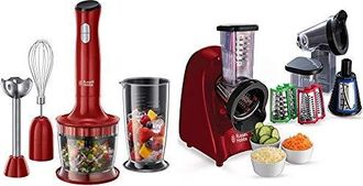 Russell Hobbs Schnitzelwerk Desire (3 Reibeeinsätze: Grob & Fein, Scheiben), 200W & Stabmixer 3-in-1 Desire (Zerkleinerer, Mixer- & Schneebesenaufsatz), BPA-freies 