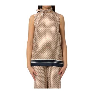 Max Mara Femme, Tops, Brun, Taille: 36 FR Top smanicato foulard