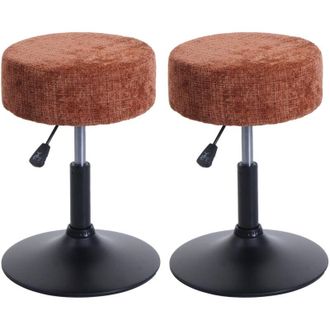 Mendler Mendler - Lot de 2 tabourets HWC-C22, pouf, r&eacute;glable en hauteur pivotant &oslash; 37cm Tissu chenille (465g/m&sup2;) mvg terracotta