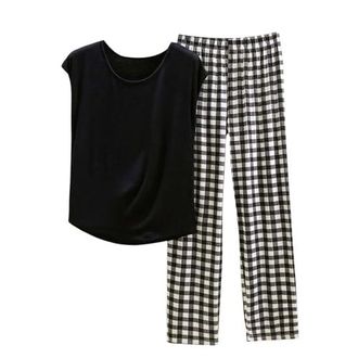 Generic Ensemble 2 pi&egrave;ces pour femme - Tenue d&eacute;t&eacute; sans manches &agrave; col rond - Pantalon court &agrave; jambes larges - Tenues de vacances - Surv&ecirc;tement pour femme - Pan
