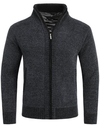 AlltheMen Strickjacke mit Stehkragen Cardigan Uni Grobstrick Pullover