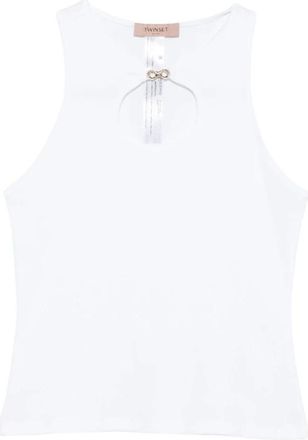 Twinset Femme, Tops, Blanc, Taille: 36 FR Haut D&eacute;bardeur C&ocirc;tel&eacute; avec D&eacute;coupe Goutte dEau
