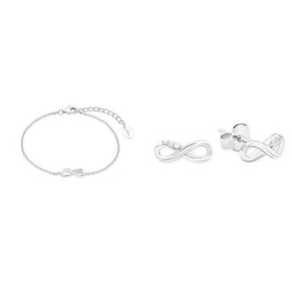 s.Oliver Armband 925 Sterling Silber Damen Armschmuck & Ohrstecker 925 Sterling Silber Damen Ohrschmuck, mit Zirkonia synth., 0,4 cm, Silber, Infinity, Kommt i
