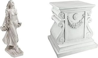 Design Toscano Statue Flora die g&ouml;ttliche Schutzherrin der G&auml;rten, Ma&szlig;e: 37 x 37 x 77.5 cm 9 kg & Klassische Statue Gartensockel Basisheber, Polyresin, Antikes Stein