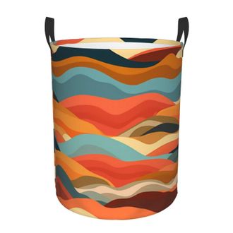 Generic Farbenfrohe Berglandschaft W&auml;schekorb Rund Aufbewahrungskorb Stehender W&auml;schebeh&auml;lter F&uuml;r Lagerung Kleidung Kuscheltier
