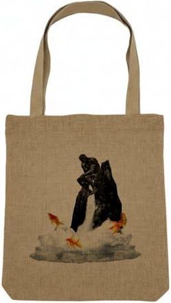 Fabulous Sac Shopping Tote Bag Aspect Lin - Poisson Volant Antiquit&eacute; Collage Art Surr&eacute;alisme Cascade - Sac de Courses Toile Epaisse 360g Beige Naturel Cabas Po