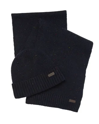 Barbour Mens Beanie And Scarf Set Carlton Fleck Navy Acrylic