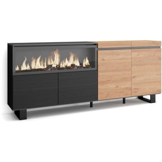Skraut Home Sideboard, Highboard, Kommode, Komodenschrank, 210, 4 T&uuml;ren, Elektrokamin xxl, Industriedesign, Moderner Stil, Eiche Schwarz - Skraut Home