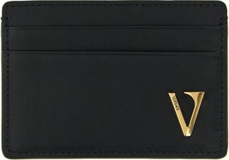 Versace Homme, Accessoires, Noir, Taille: ONE Size Porte-cartes en cuir V