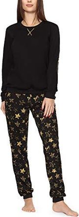 Merry Style Pyjama Ensemble Haut et Bas Vêtement dIntérieur Femme MS10-168(Noir Étoiles Jaunes, S)