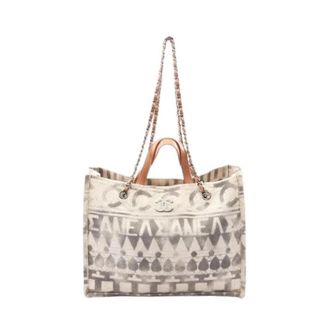 Chanel Pre-owned Coco Mark Canvas Leather 2way Tote Bag - - Pre-owned - Damen - Wei&szlig; - ONE SIZE