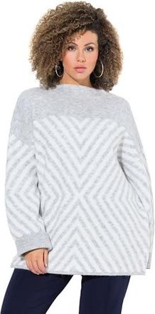 Ulla Popken Femme Grandes Tailles Pull &agrave; col Montant et Manches Longues, Motif Graphique m&eacute;lange dArgent 58+ 832740132-58+